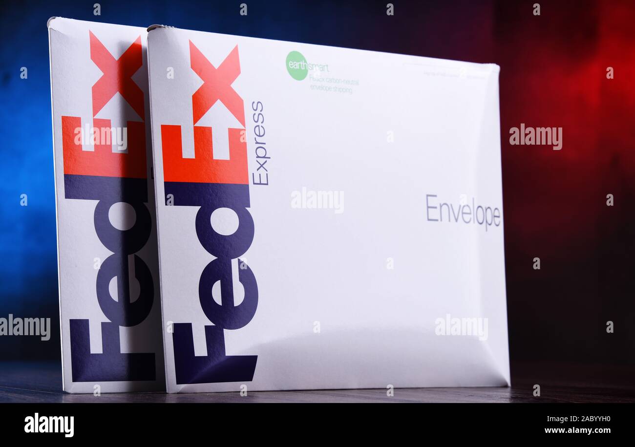 POZNAN, POL - JUN 6, 2019: Envelopes of FedEx, an American ...