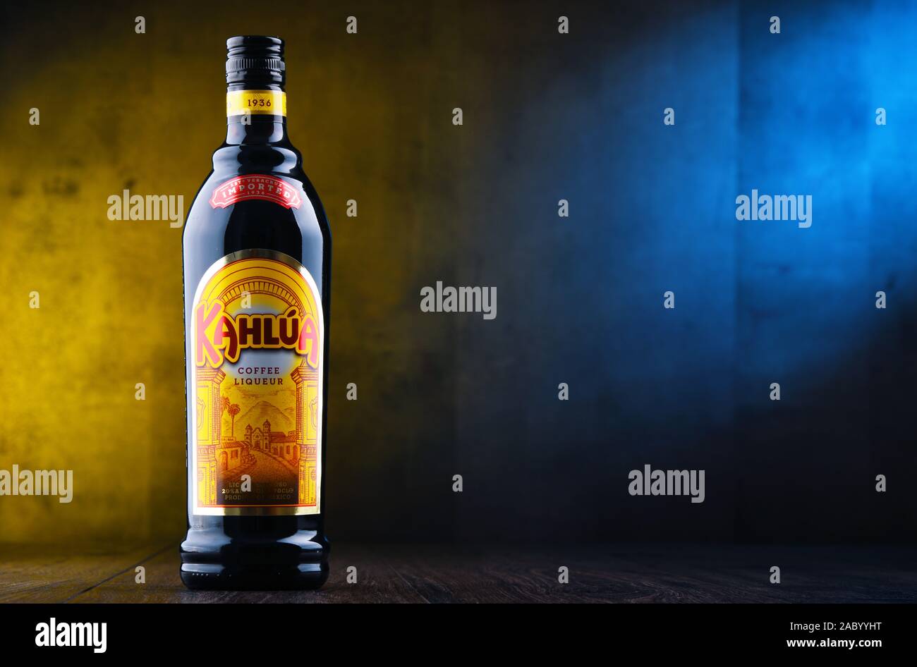 POZNAN, POL - JUN 7, 2019: Bottle of Kahlua, a brand of Mexican coffee ...