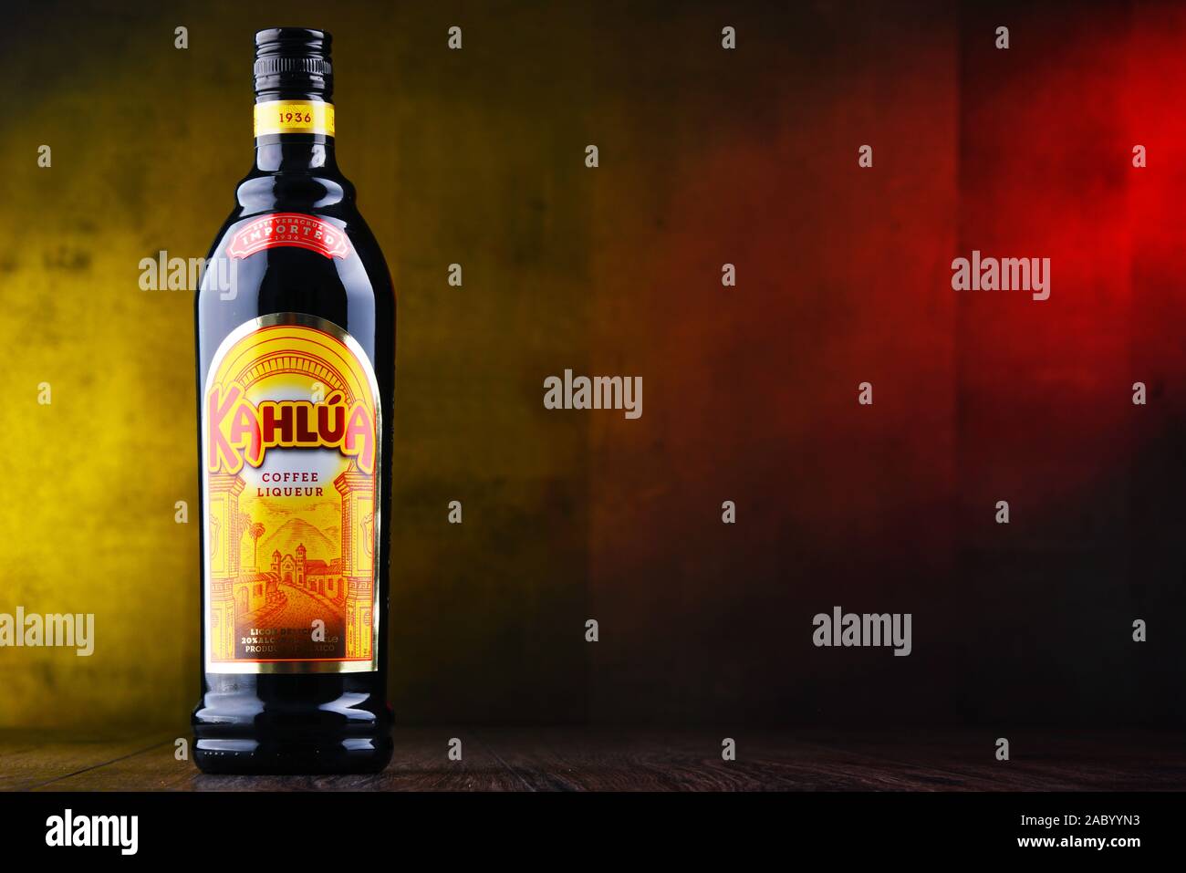 POZNAN, POL - JUN 7, 2019: Bottle of Kahlua, a brand of Mexican coffee ...