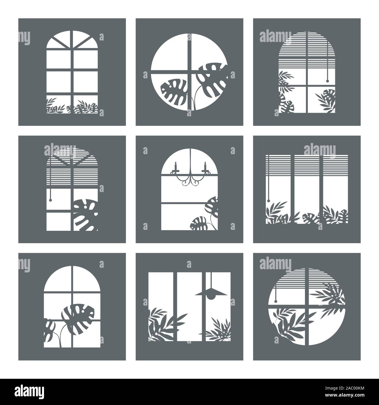 Collection of windows silhouette of various designs isolated. Window ...