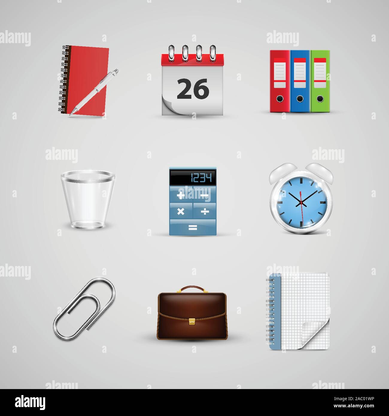 Realistic office icons, for web, vector Stock Vector Image & Art - Alamy