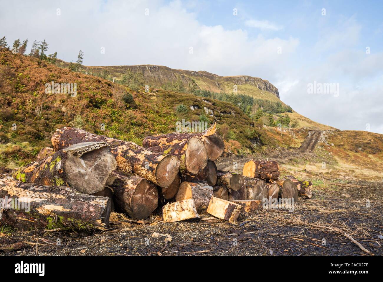 Beautiful autumn panoramic landscape in Scotland, wet weather outside ...