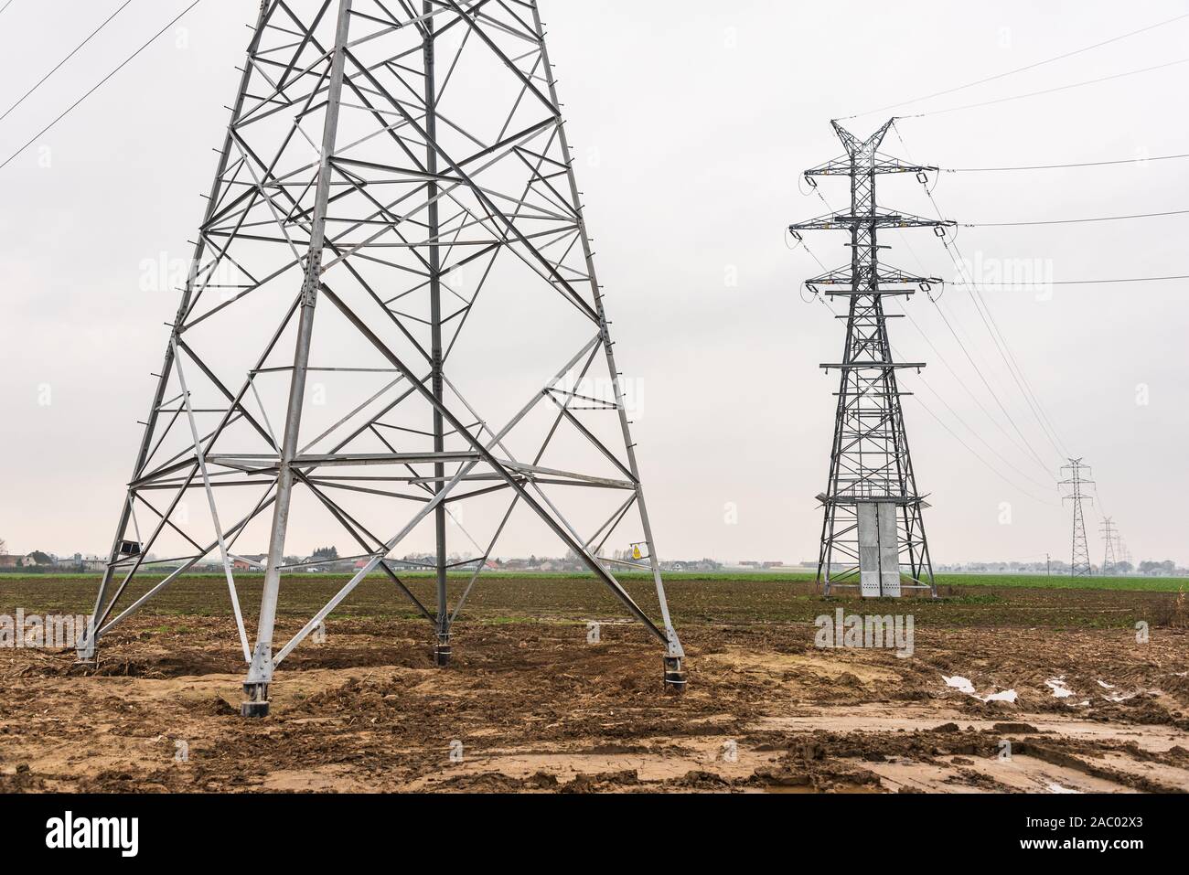 Electricity distribution system. High voltage overhead power line ...