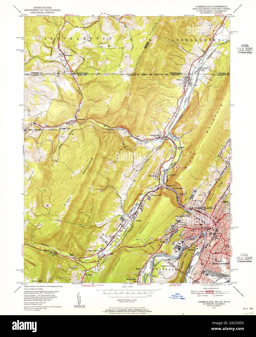 USGS TOPO Map Pennsylvania MD Cumberland 256209 1949 24000 Restoration ...