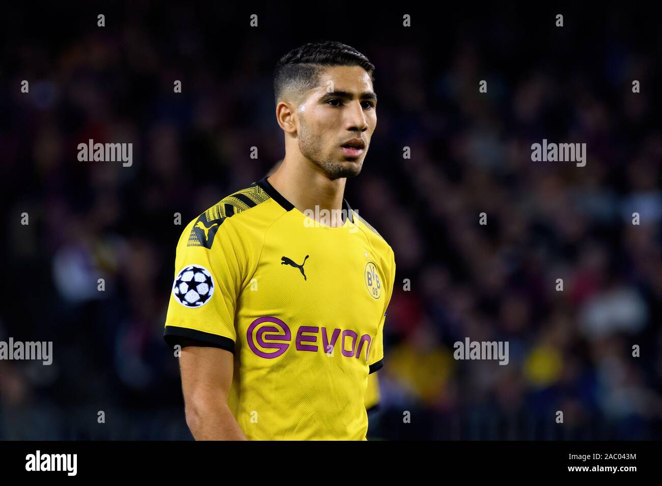 BARCELONA - NOV 27: Achraf Hakimi plays at the Champions League match ...