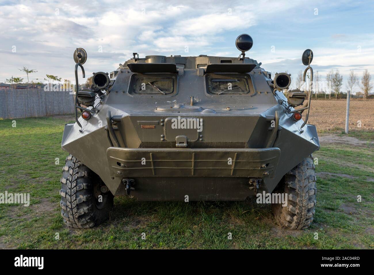 Old soviet armored vehicle (BTR) in a military museum in Hungary Stock ...