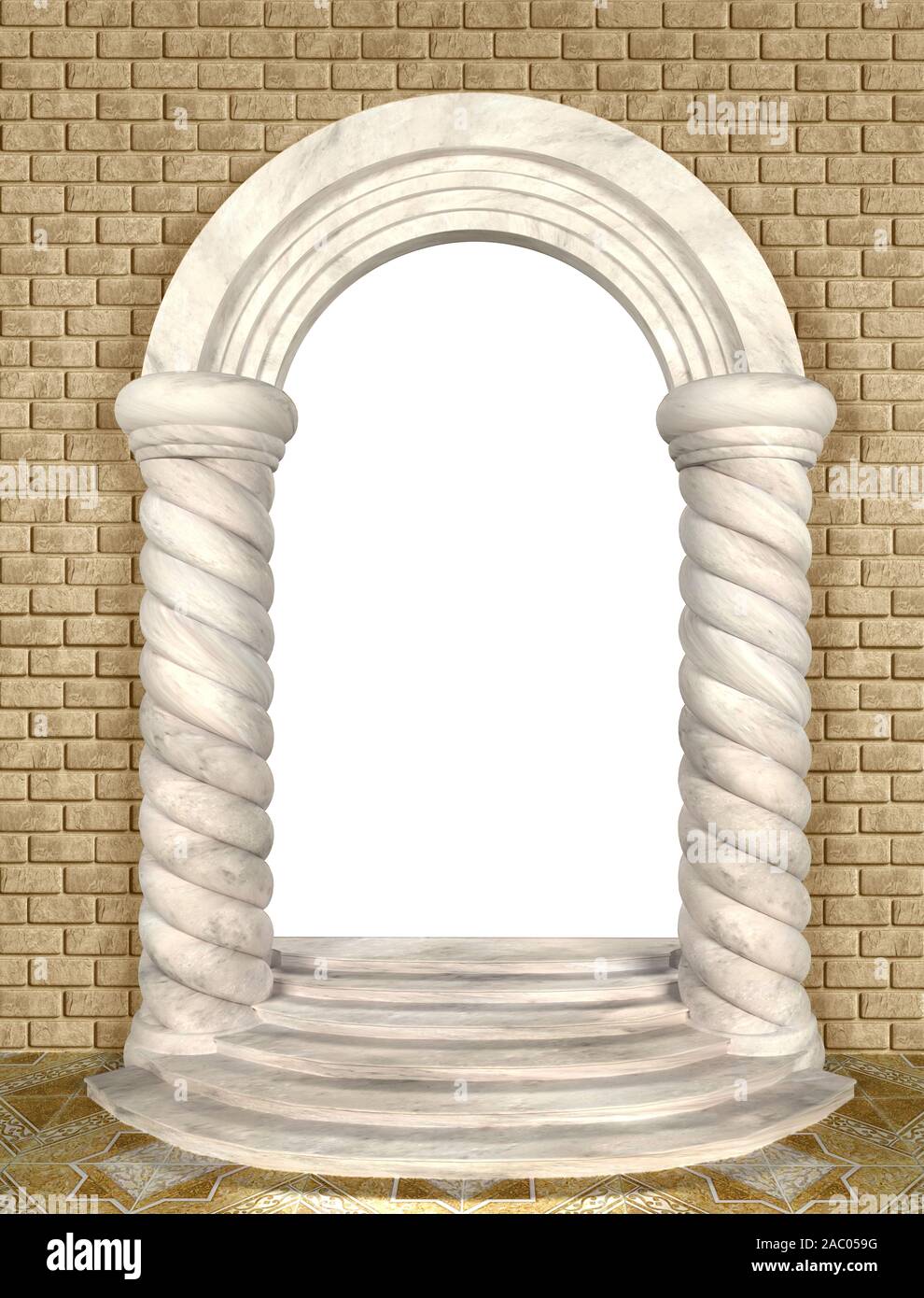 Arch with columns and steps 3D illustration 3D rendering. Stone ...