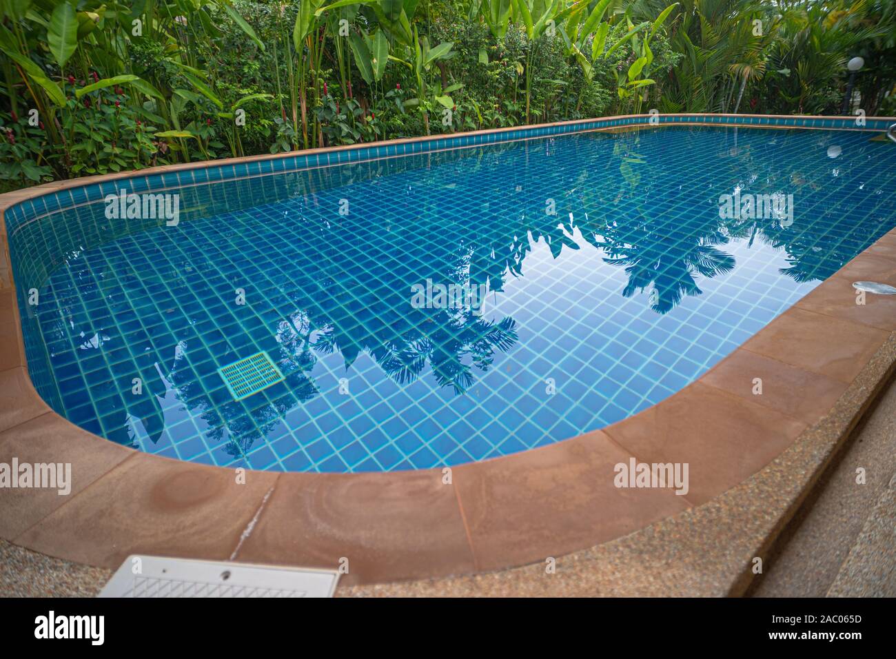 blue water in swimming pool beside the house Stock Photo - Alamy