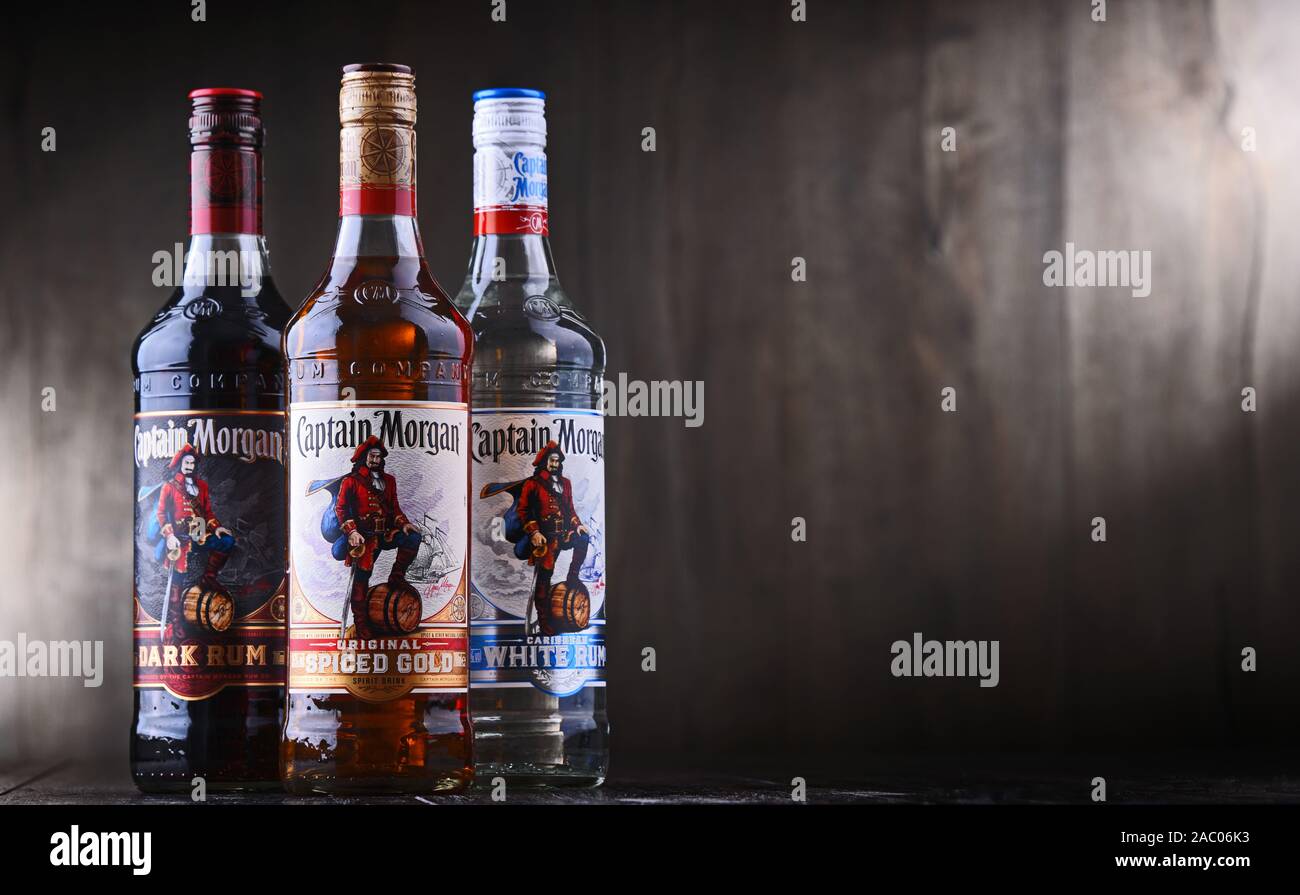 POZNAN, POL - AUG 21, 2019: Bottles of Captain Morgan, a brand of rum ...