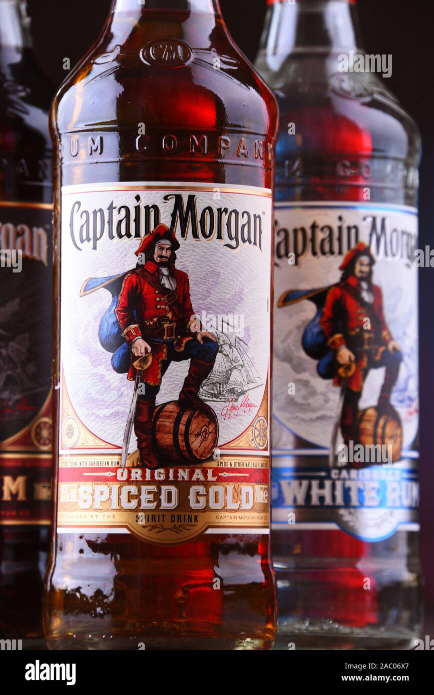POZNAN, POL - AUG 21, 2019: Bottles of Captain Morgan, a brand of rum ...