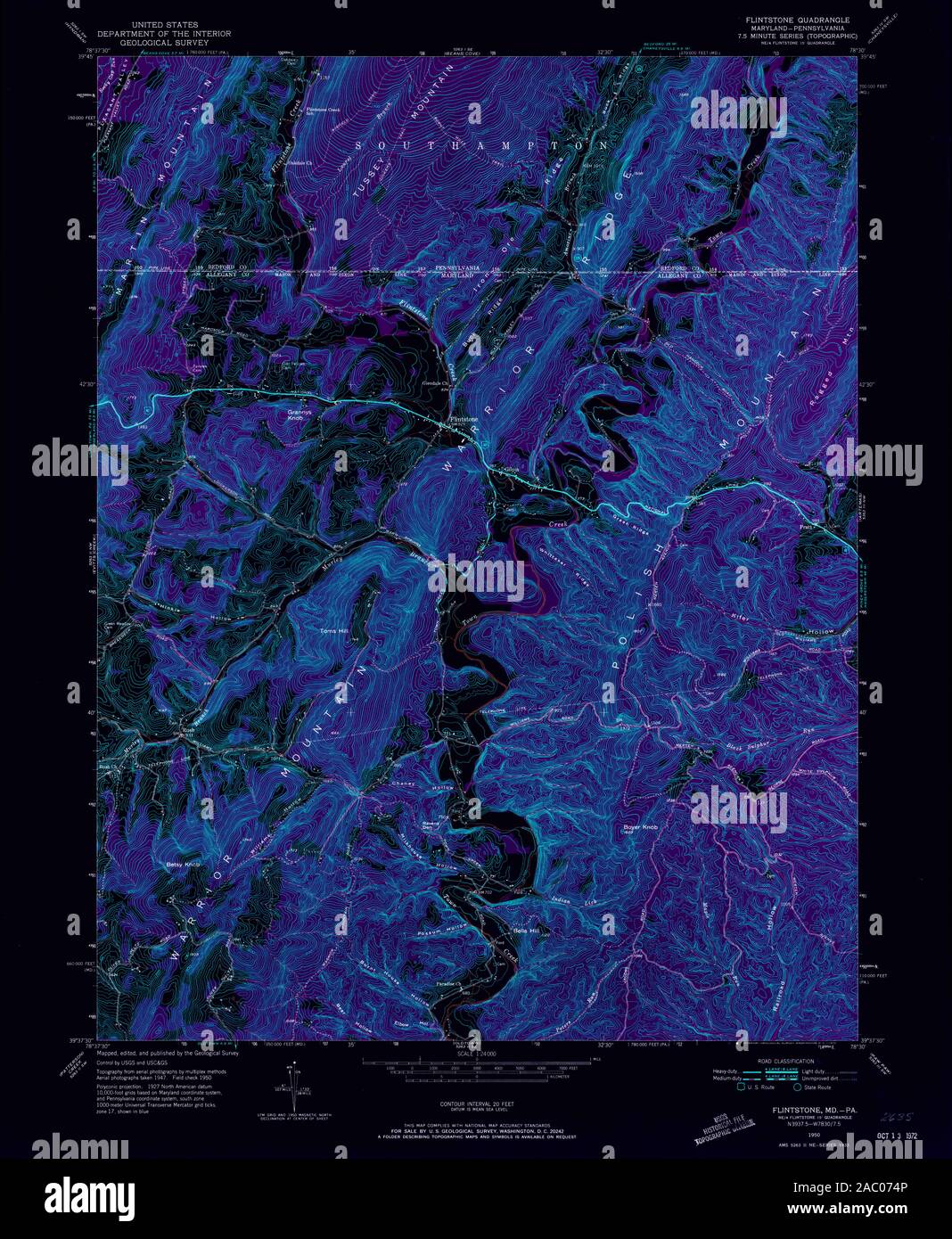 USGS TOPO Map Pennsylvania MD Flintstone 256311 1950 24000 Inverted ...