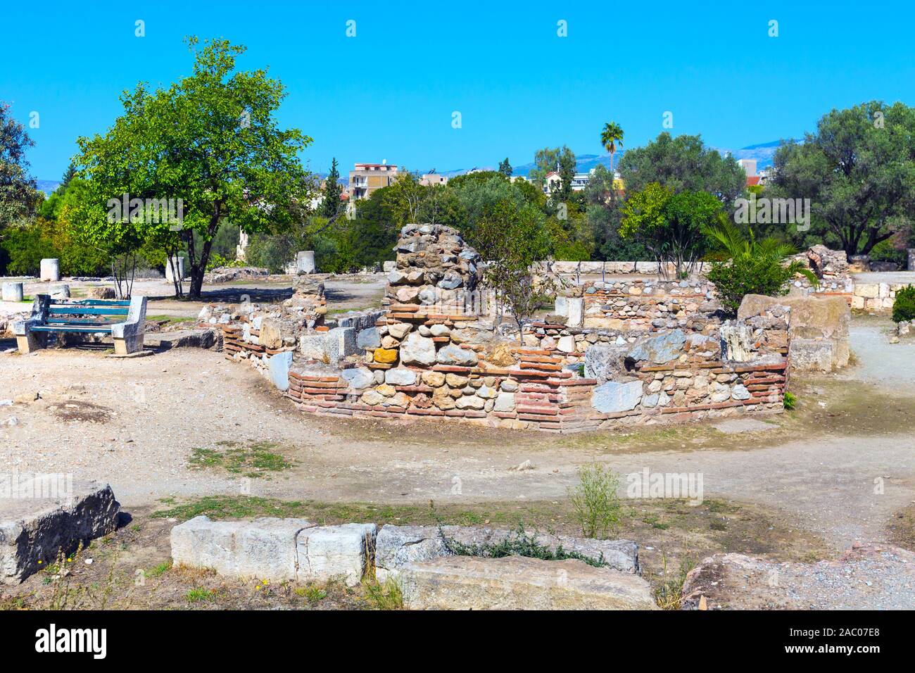 View of Ancient Agora of Athens with ruins near Acroplis, Greece Stock ...