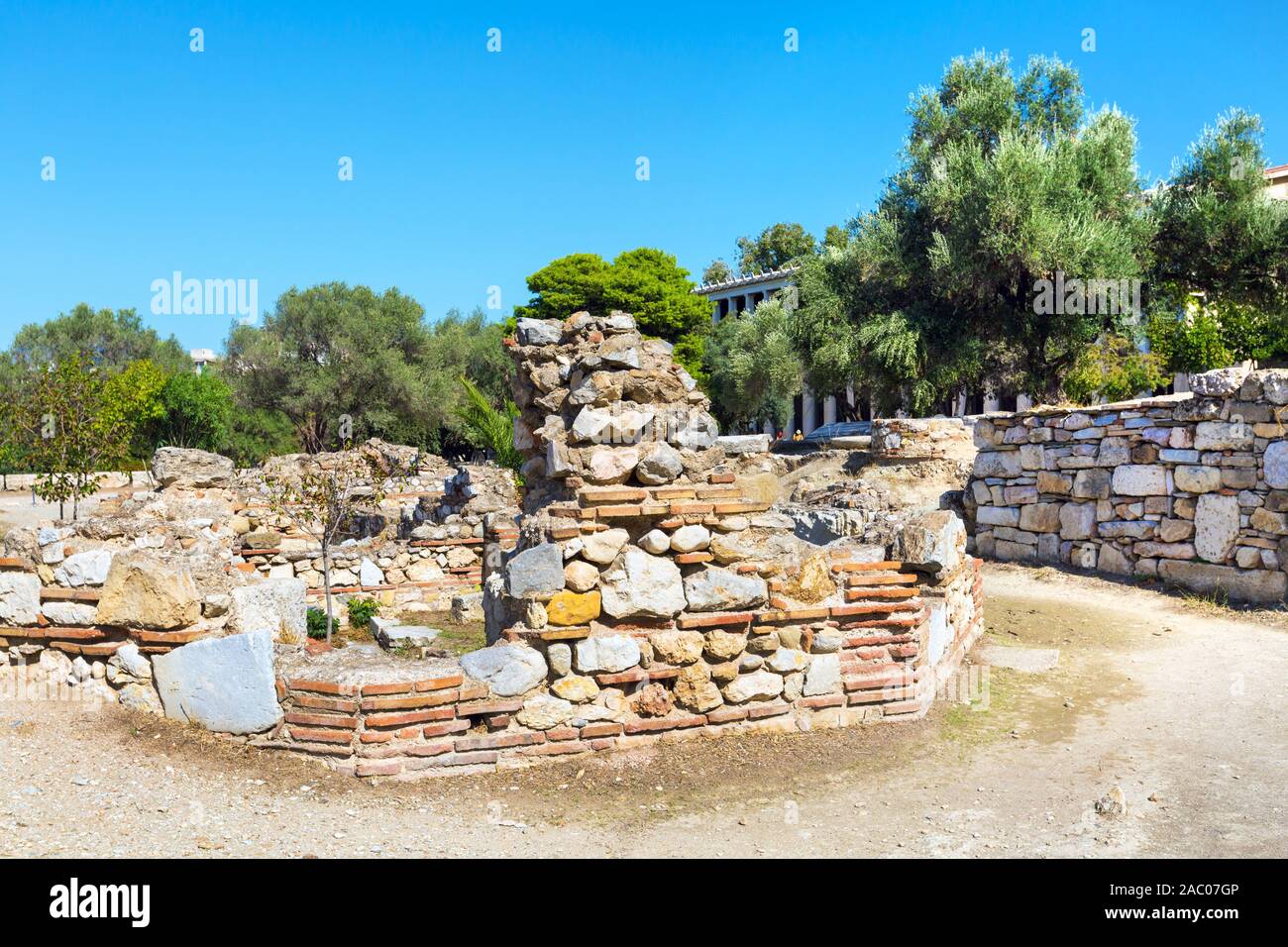View of Ancient Agora of Athens with ruins near Acroplis, Greece Stock ...