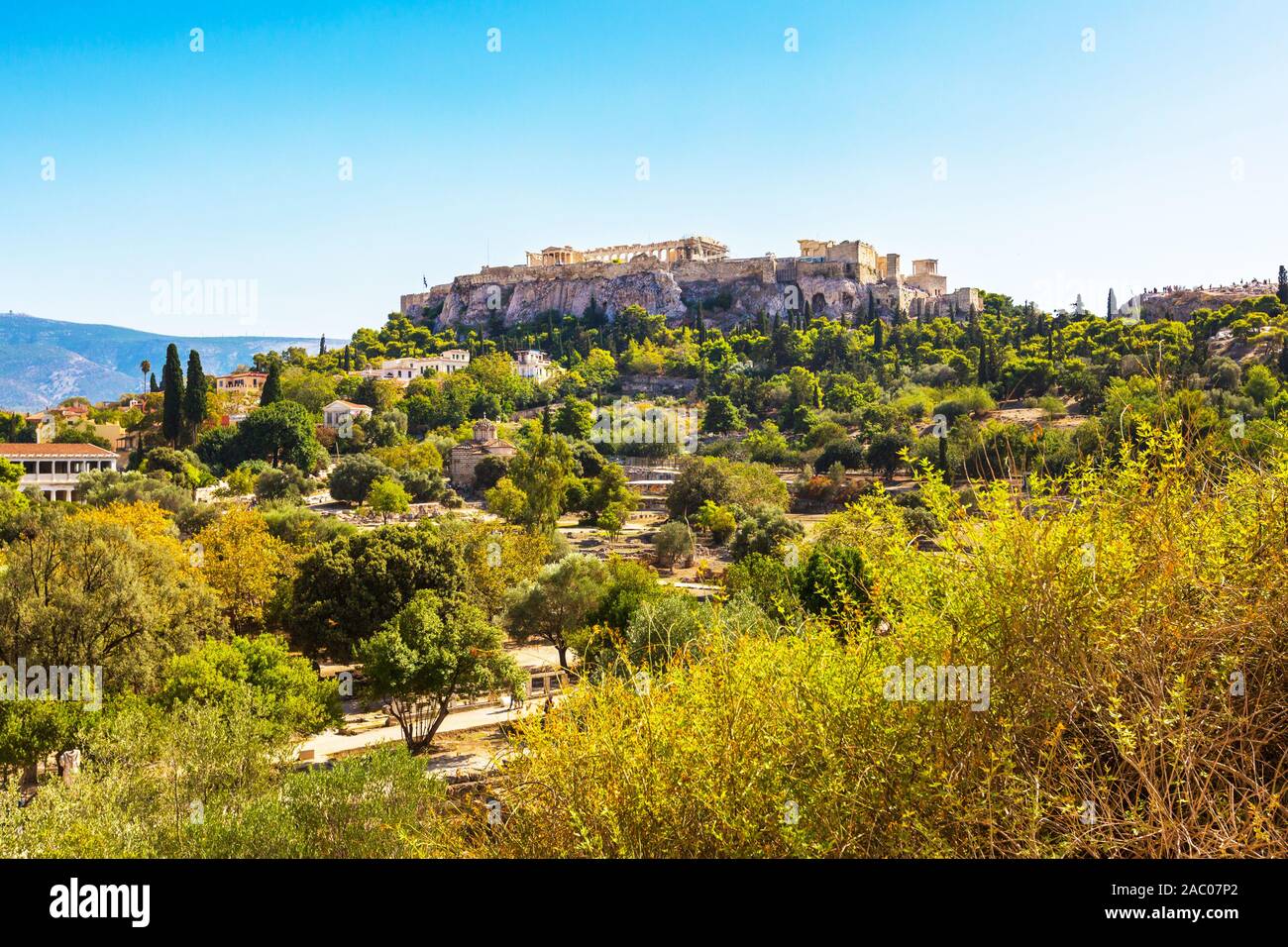 Day Athens panoramic landscape with Acropolis view against blue sky ...