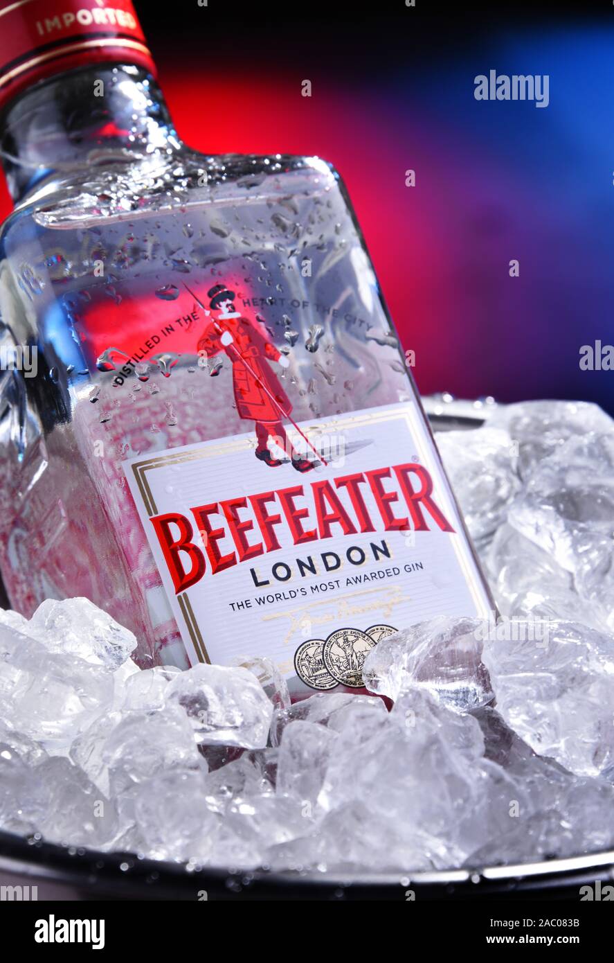 POZNAN, POL - SEP 5, 2019: Bottle of Beefeater Gin, a brand of gin ...