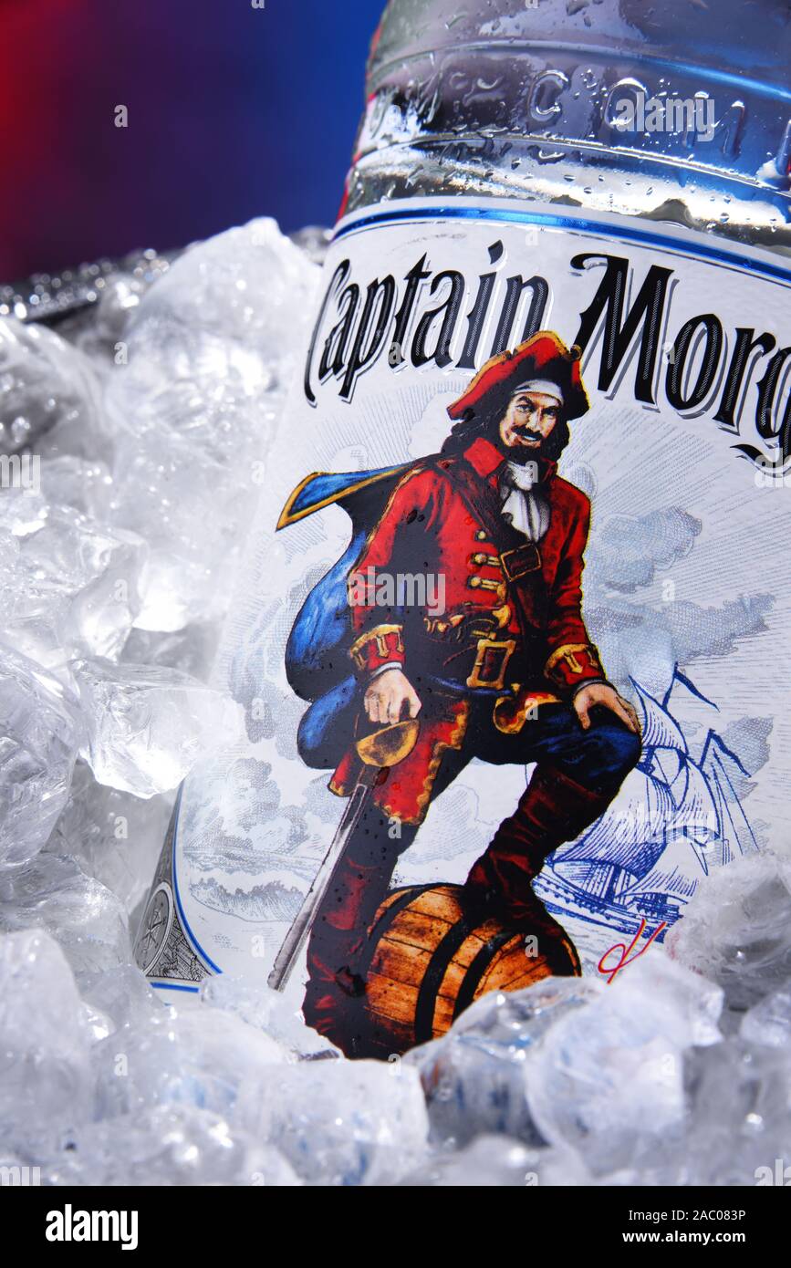 POZNAN, POL - SEP 5, 2019: Bottle of Captain Morgan, a brand of rum ...