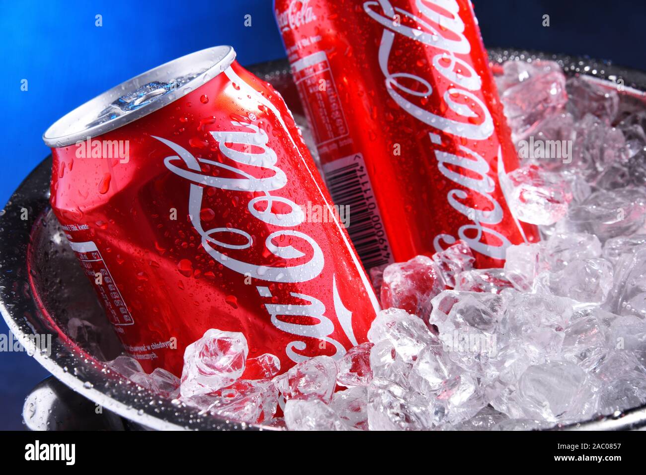 POZNAN, POL - SEP 5, 2019: Cans of Coca-Cola, a carbonated soft drink ...
