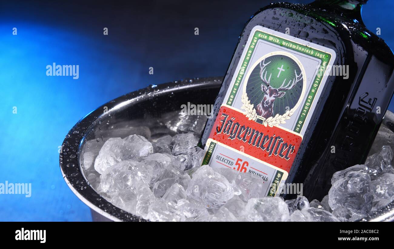 POZNAN, POL - SEP 11, 2019: Bottle of Jagermeister, German digestif ...