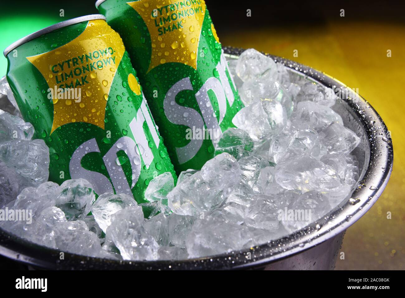 POZNAN, POL - OCT 16, 2019: Two cans of Sprite, a brand of soft drink ...