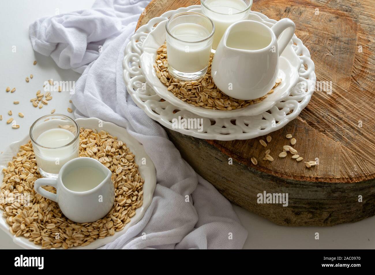 Fresh oat milk drink. Healthy nutritional ingredient, dairy themes ...