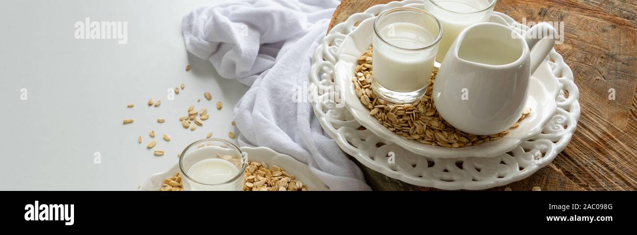 Fresh oat milk drink. Healthy nutritional ingredient, dairy themes ...