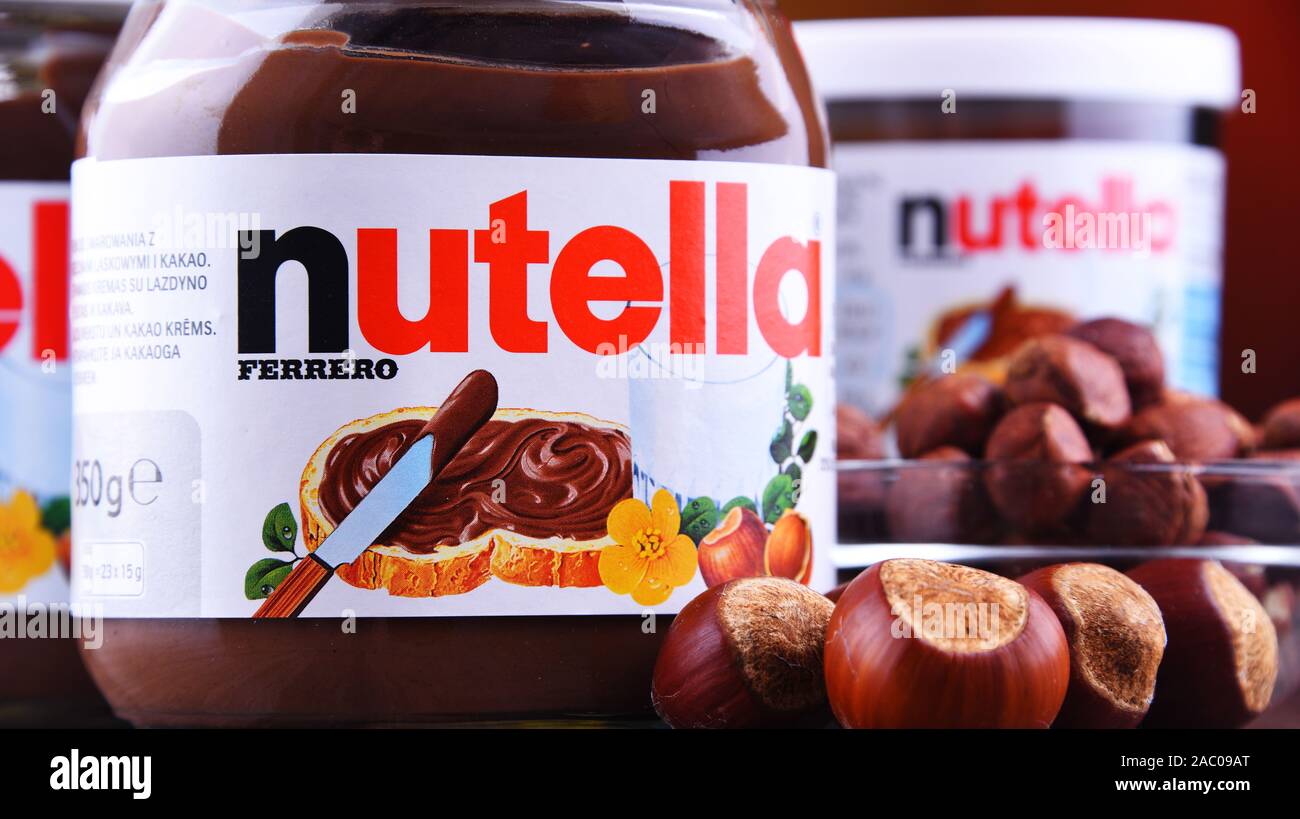 POZNAN, POL - OCT 31, 2019: Jars of Nutella, a widely popular brand ...