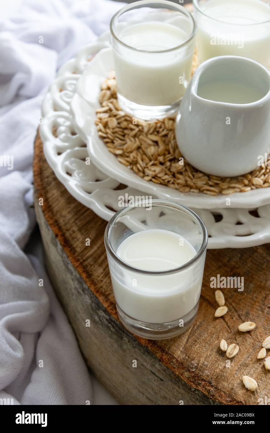 Fresh oat milk drink. Healthy nutritional ingredient, dairy themes ...