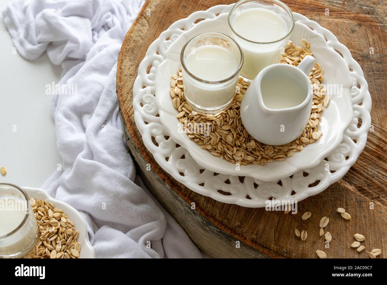 Fresh oat milk drink. Healthy nutritional ingredient, dairy themes ...