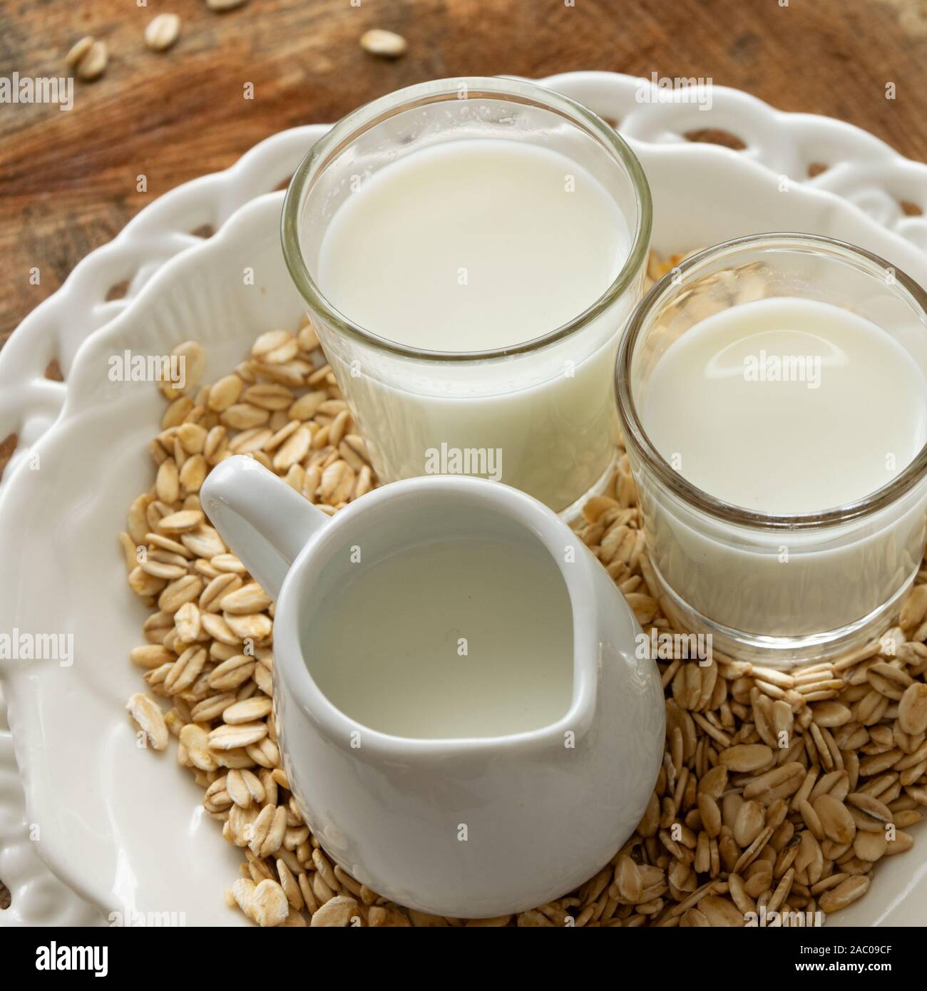 Fresh oat milk drink. Healthy nutritional ingredient, dairy themes ...