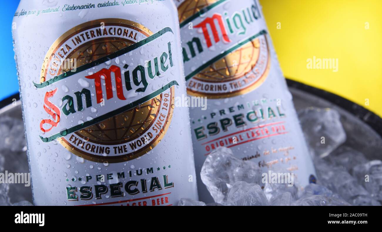 POZNAN, POL - NOV 8, 2019: Cans of San Miguel Beer, a Filipino pale ...