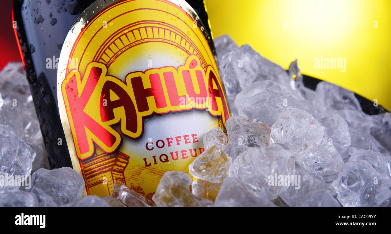 POZNAN, POL - NOV 15, 2019: Bottle of Kahlua, a brand of Mexican coffee ...