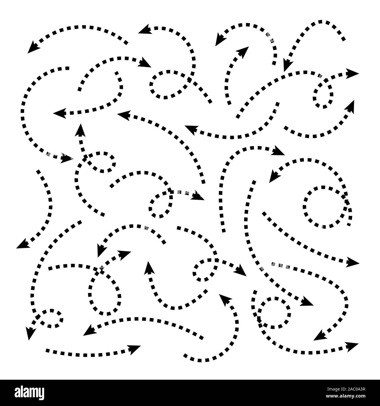 Black Dotted Hand Drawn Arrows Set on White Background. Arrow, Cursor ...