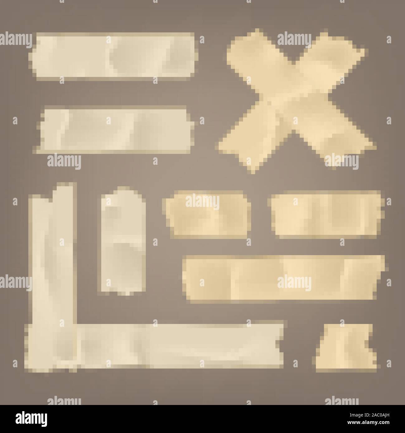 Realistic adhesive tape set. Sticky scotch, duct paper strips on brown ...