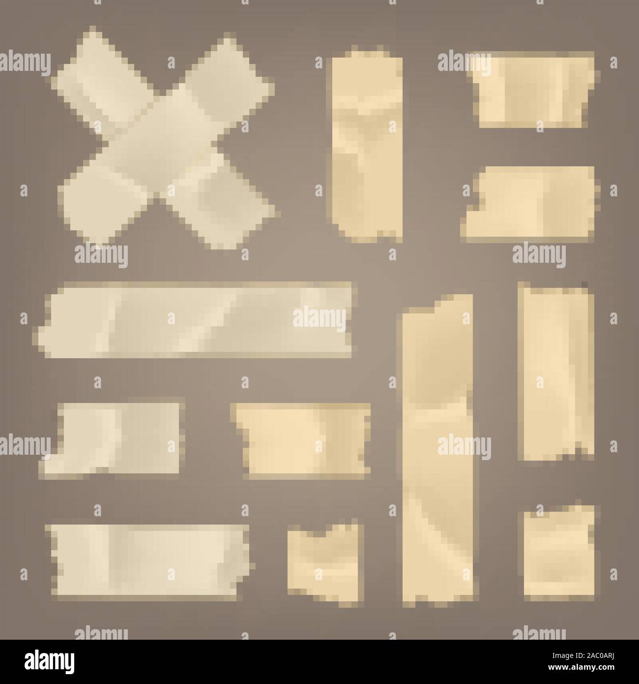 Realistic adhesive tape set. Sticky scotch, duct paper strips on brown ...