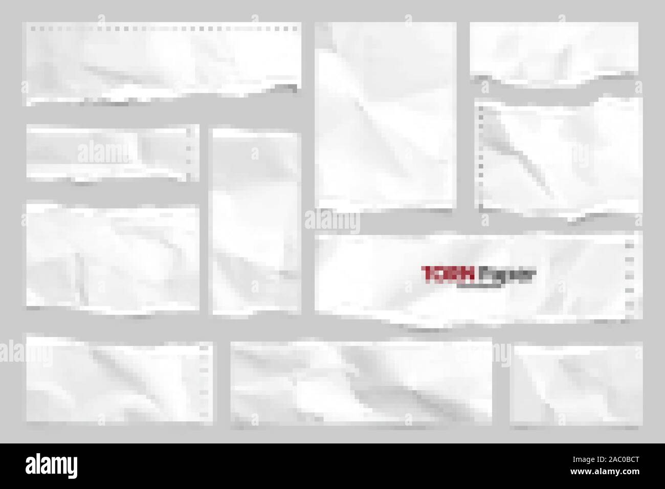White ripped crumpled paper strips collection. Realistic paper scraps ...