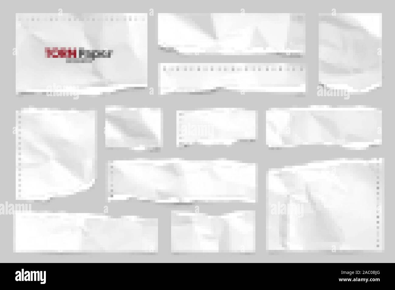 White ripped crumpled paper strips collection. Realistic paper scraps ...