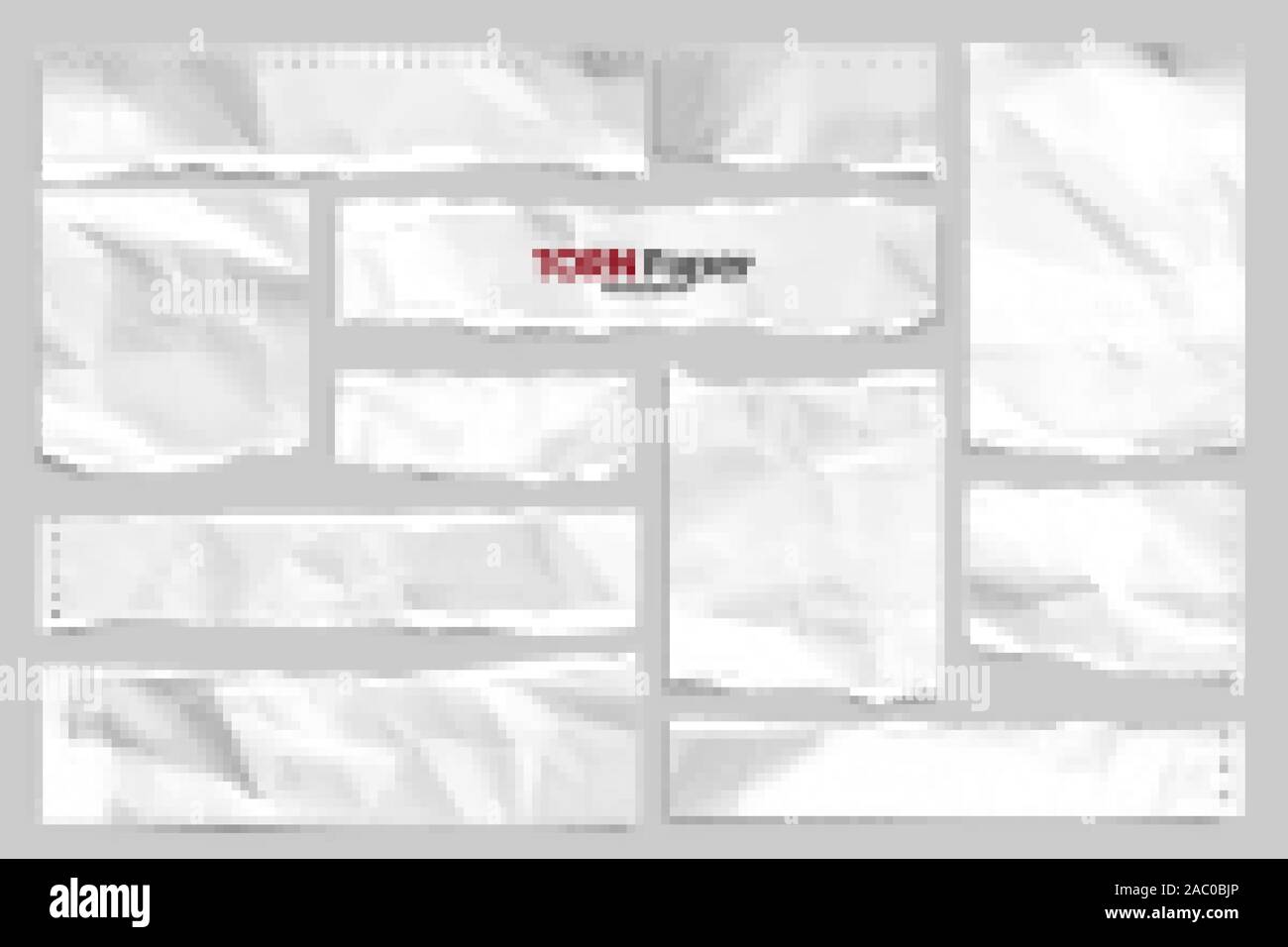 White ripped crumpled paper strips collection. Realistic paper scraps ...