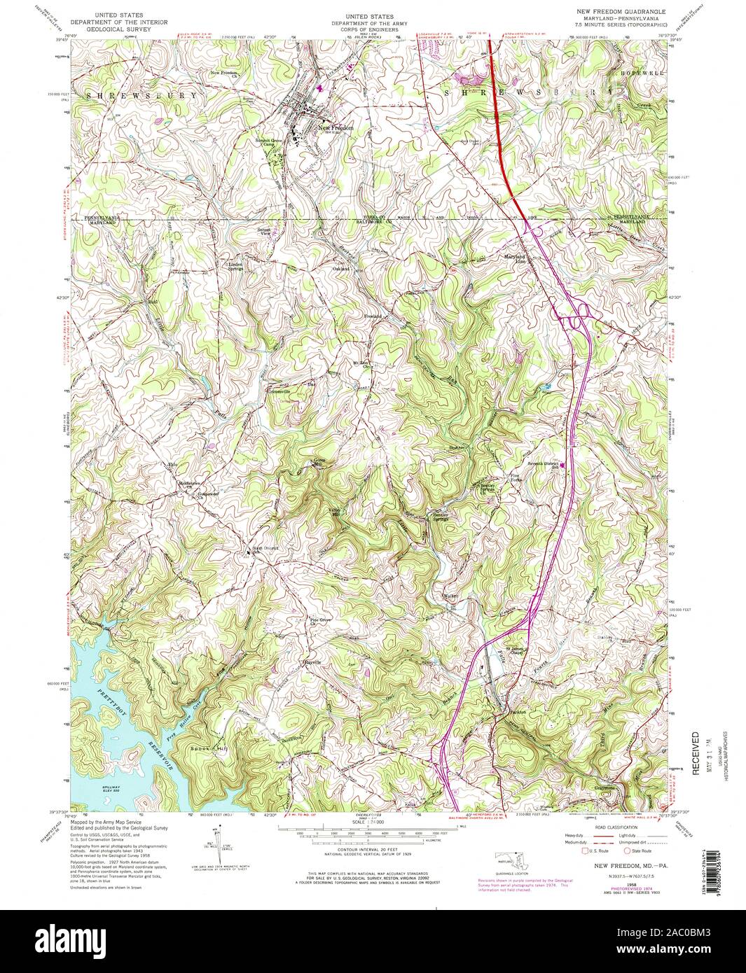 USGS TOPO Map Pennsylvania MD New Freedom 256633 1958 24000 Restoration ...