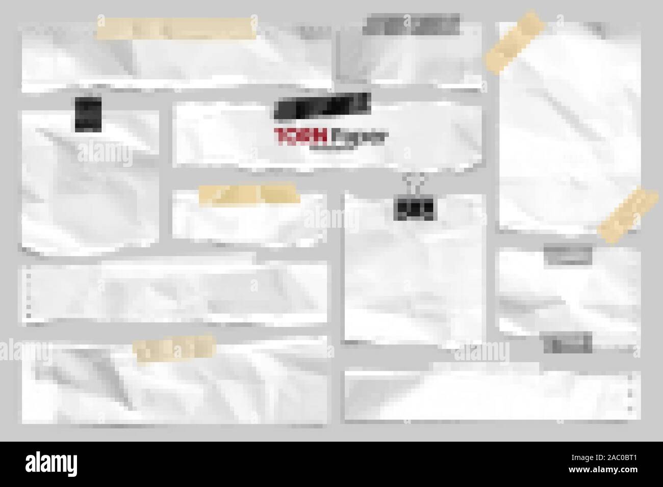 White ripped crumpled paper strips collection. Realistic paper scraps ...