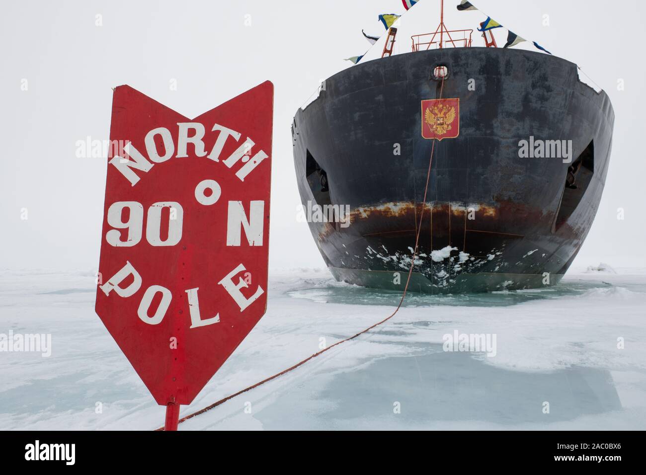 Russia, High Arctic, Geographic North Pole. 90 degrees north with 50 ...