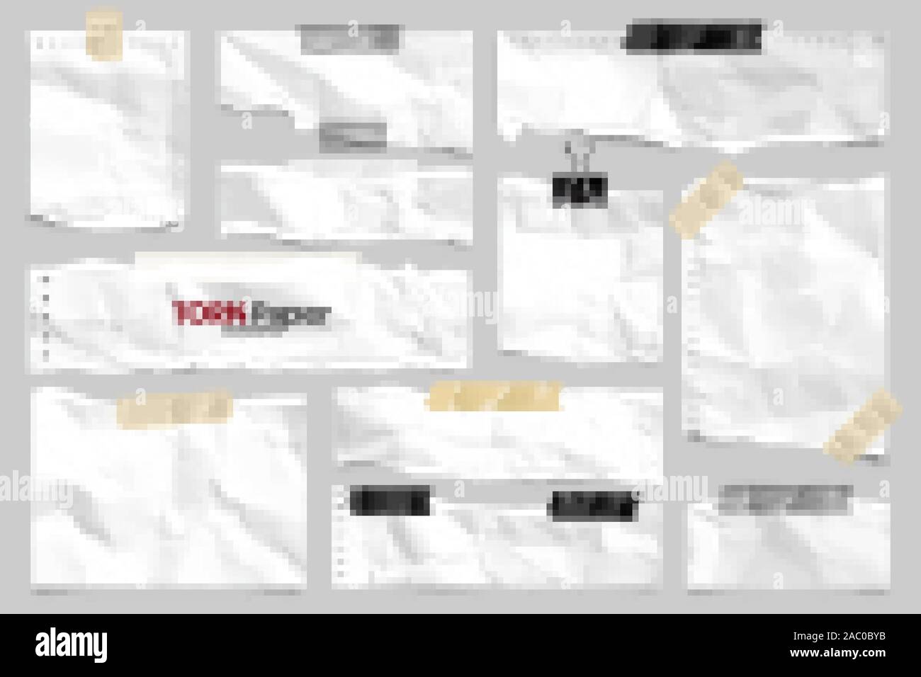 White ripped crumpled paper strips collection. Realistic paper scraps ...