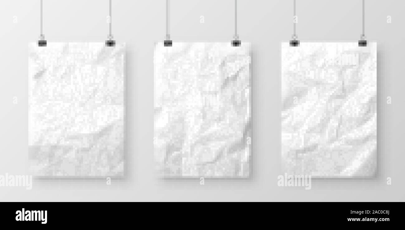 Realistic hanging blank crumpled paper sheet with shadow in A4 format ...
