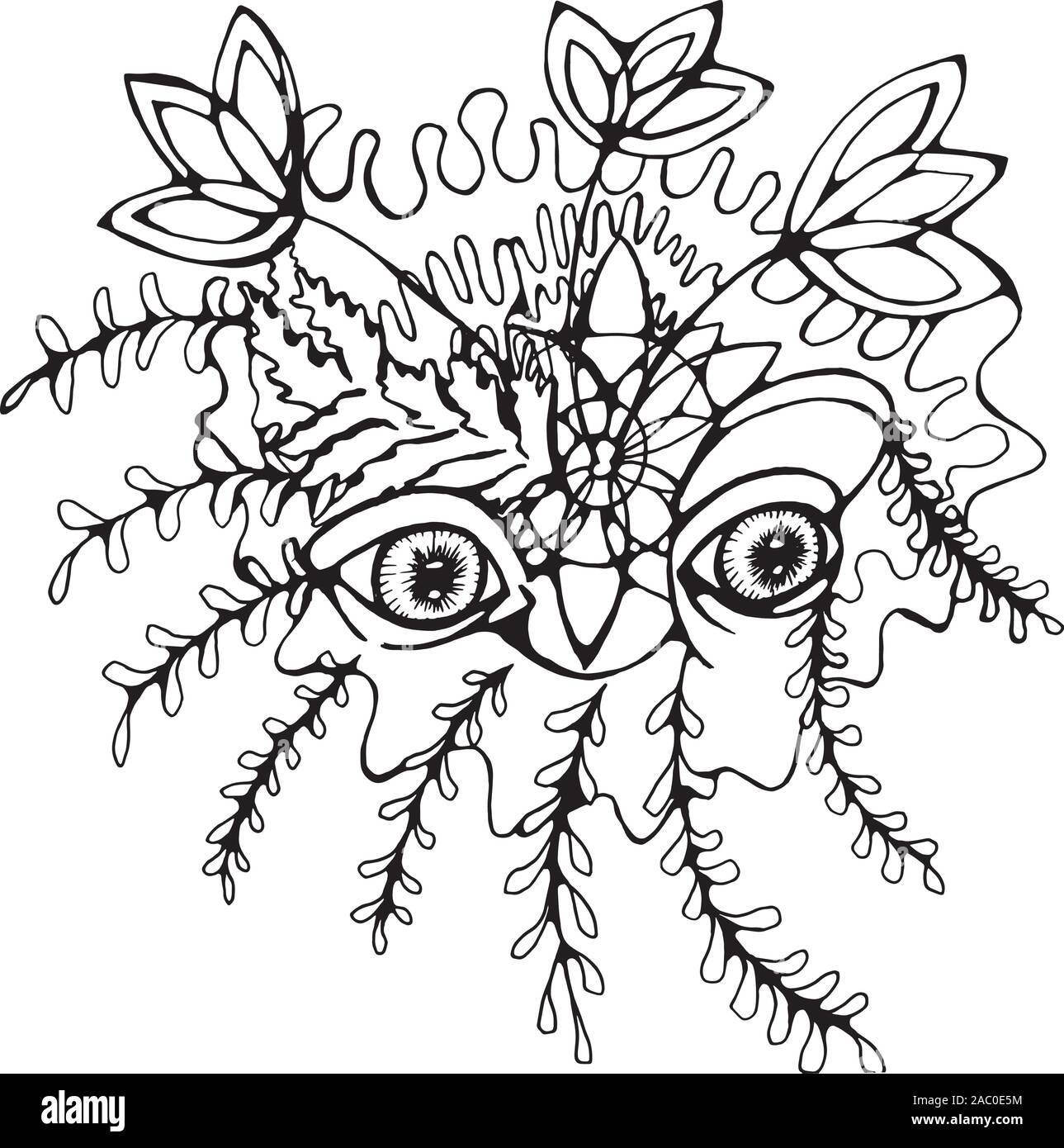 Forest spirit view illustration. Ornamental rest and leaves Stock ...