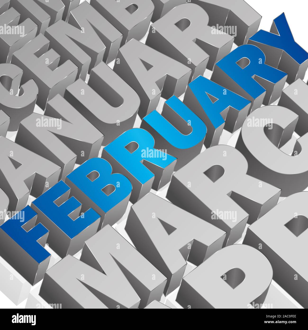 February calendar illustration blue and silver design Stock Photo - Alamy