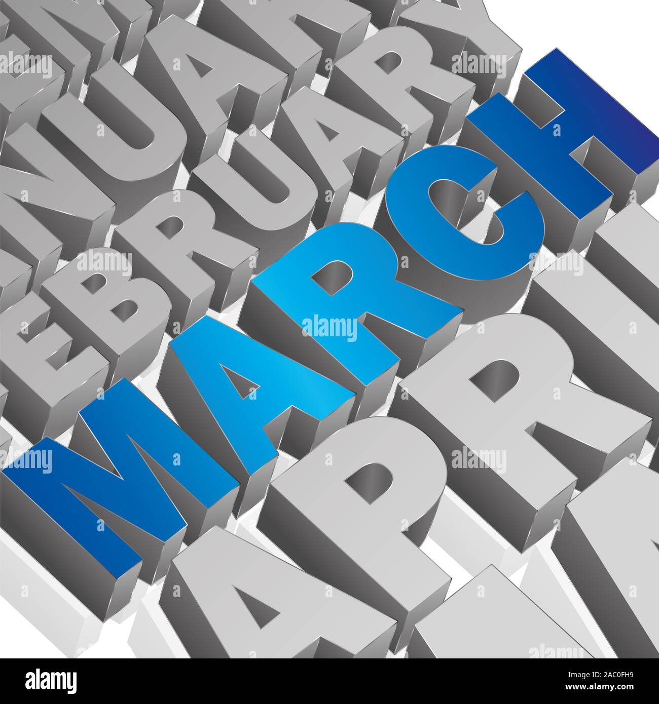 March calendar illustration blue and silver design Stock Photo - Alamy