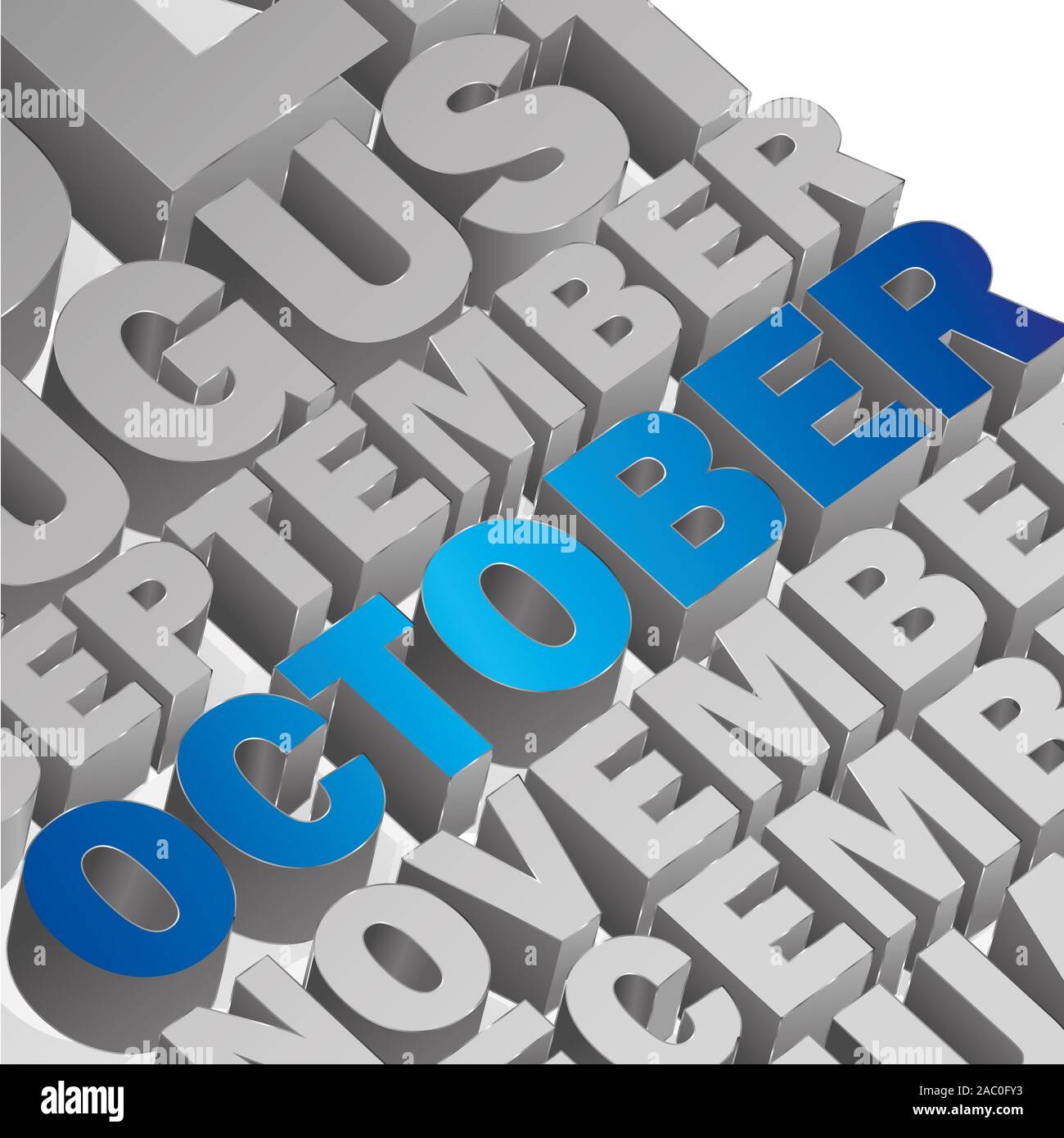 October calendar illustration blue and silver design Stock Photo - Alamy