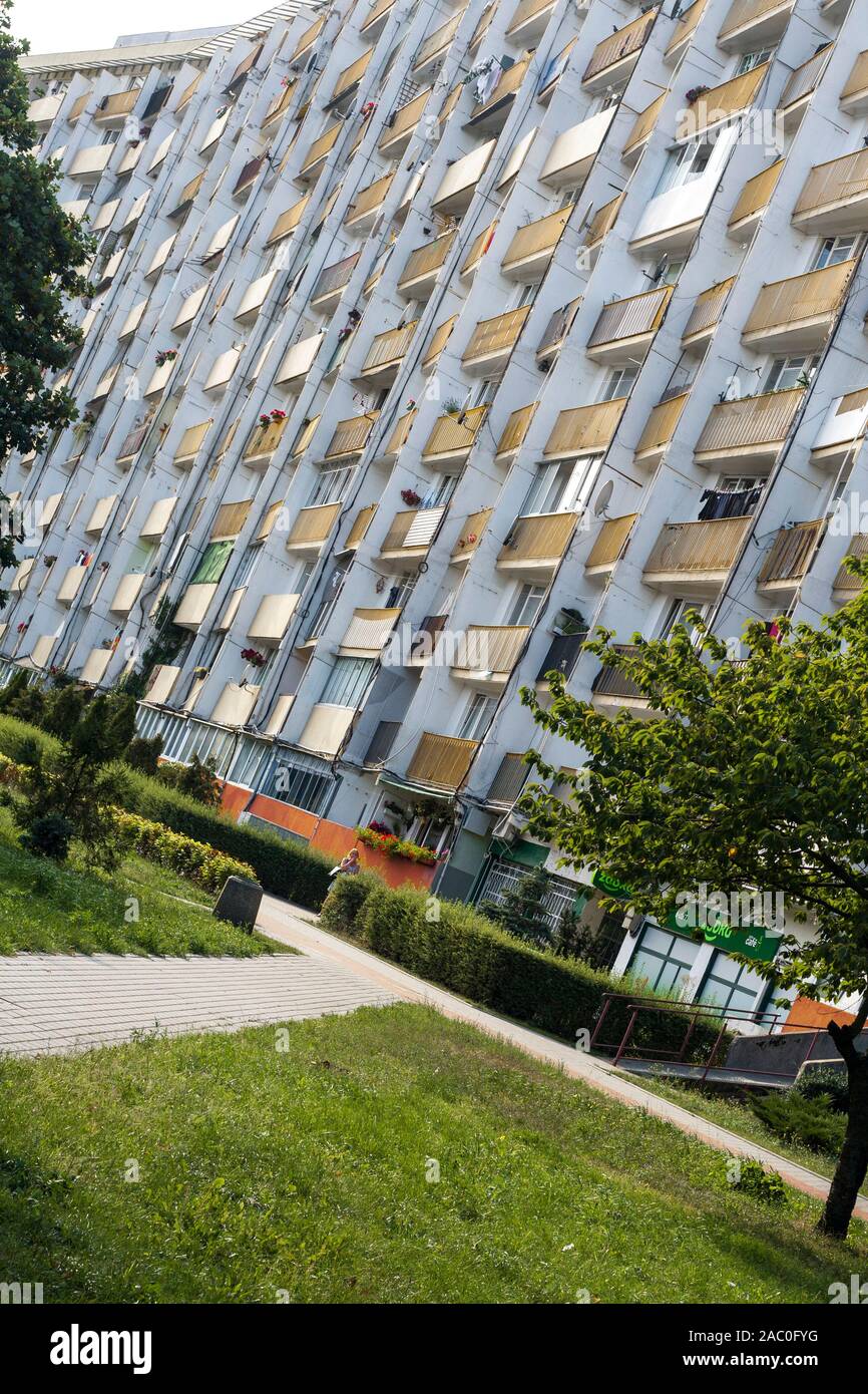 Balconies of housing block known as Falowiec located in Gdansk which is ...