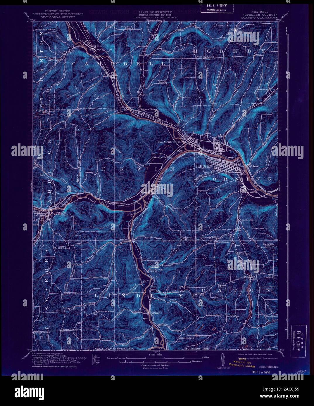 USGS TOPO Map Pennsylvania NY Corning 137821 1914 62500 Inverted ...