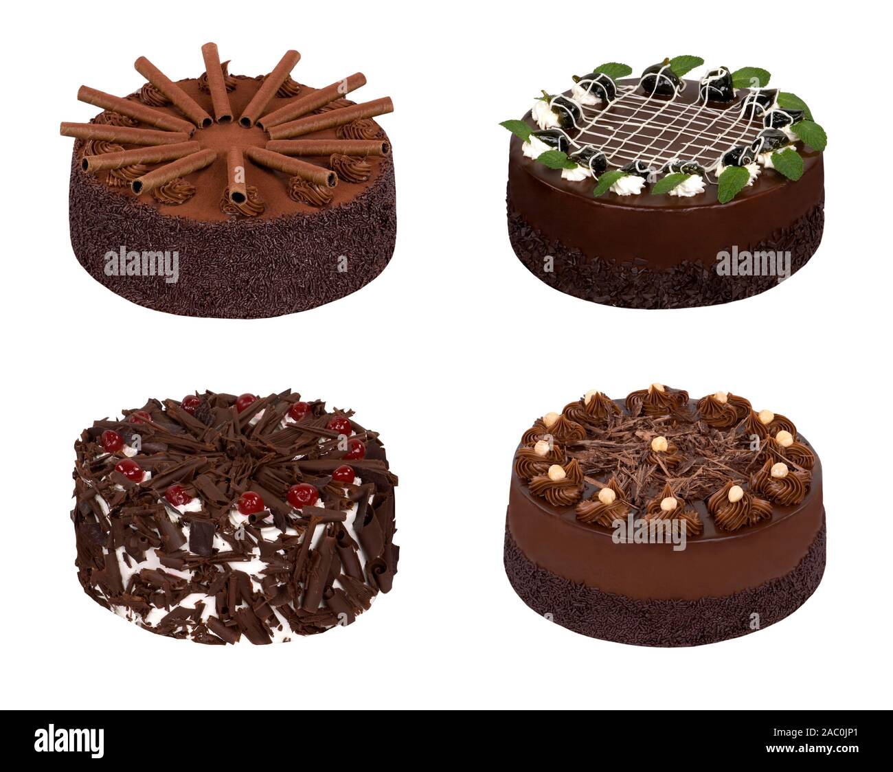 Set of different chocolate cakes isolated on white Stock Photo - Alamy