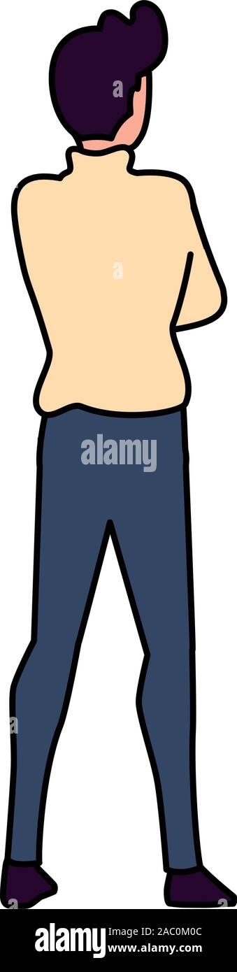 young man of back position on white background vector illustration ...